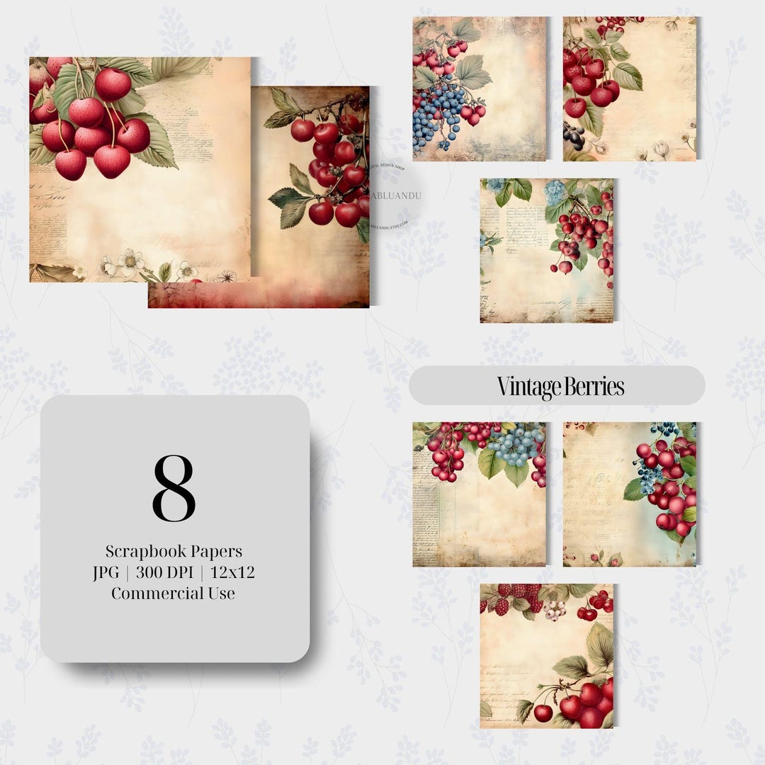 Vintage Berries Scrapbook Paper Pack Digital Download for Junk Journals ...
