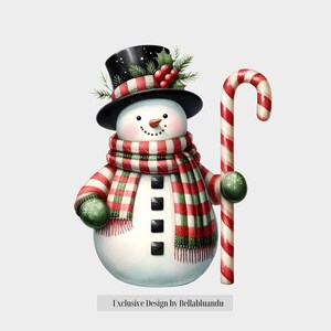 Candy Cane Snowman Christmas Clipart Holiday Watercolor Snowman Paper ...