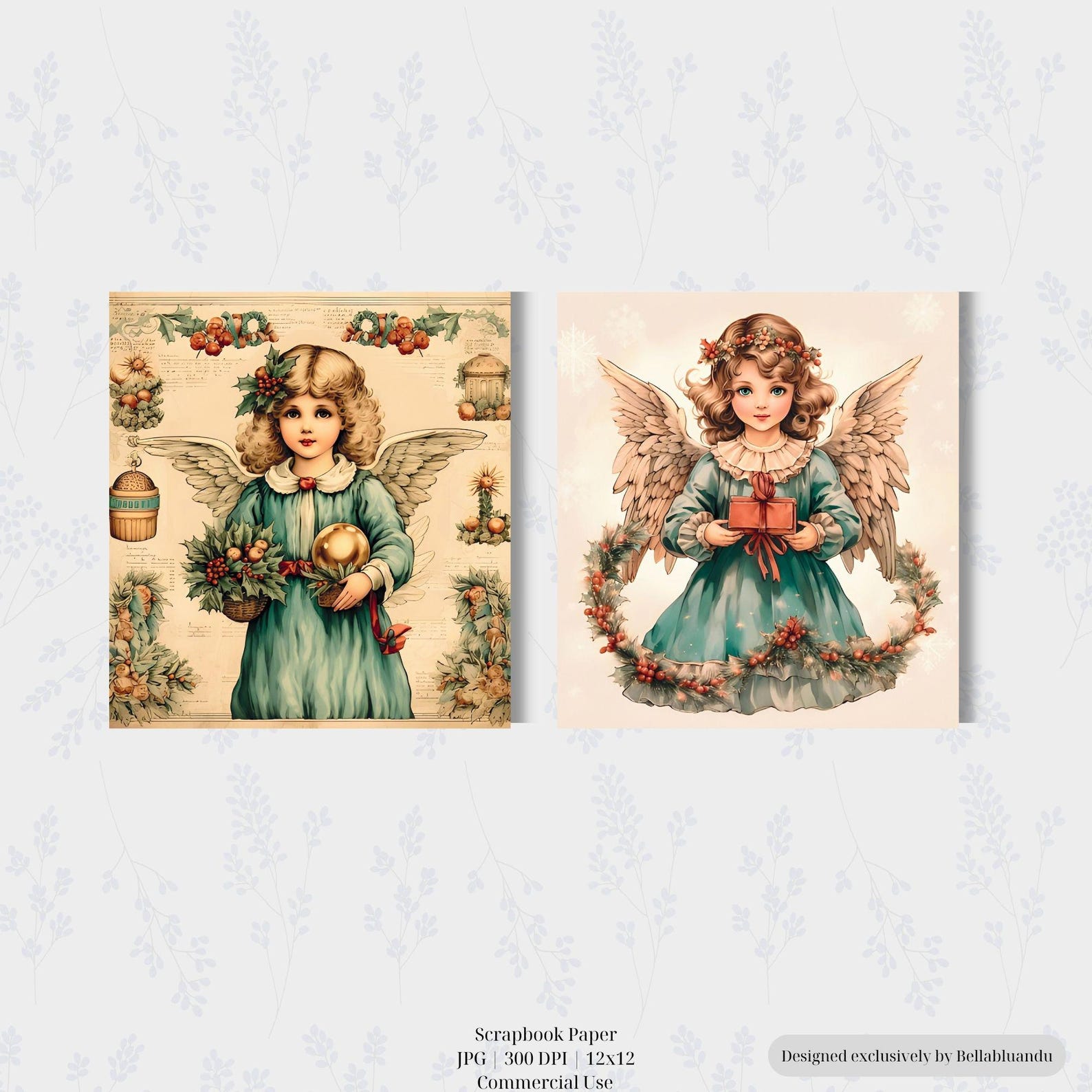 Vintage Inspired Angel Scrapbook Paper Set Victorian Angel Christmas ...