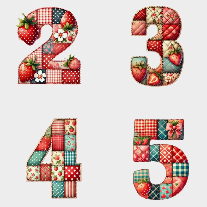 Strawberry Quilted Alphabet Clipart: Patchwork Letters & Numbers (PNG ...