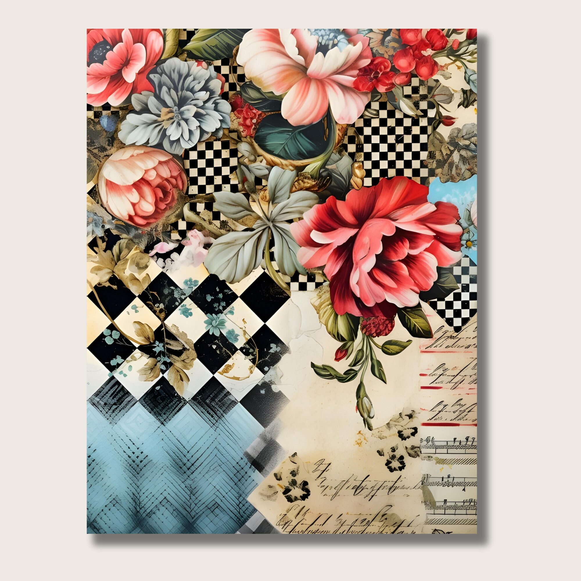 Floral Check Pattern Scrapbook Printable Instant Digital Download Paper ...