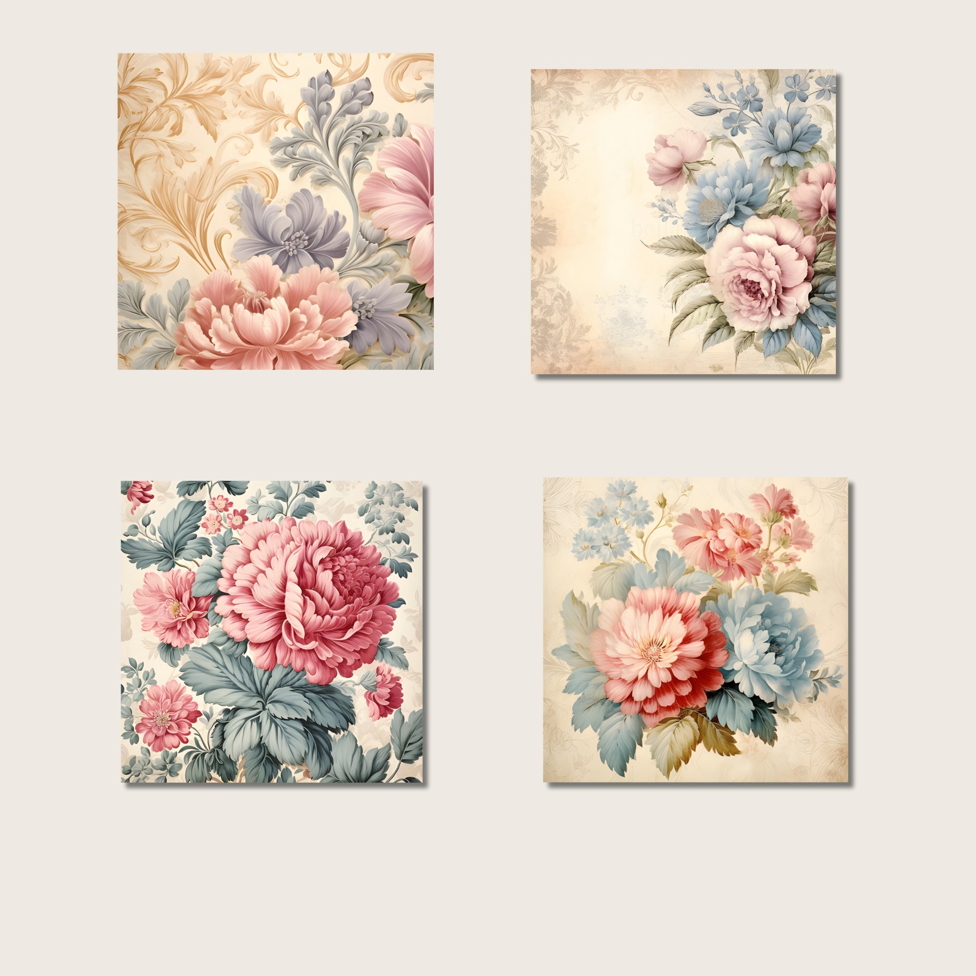 Victorian Style Flowers Scrapbook Paper Digital Download, Floral Print ...