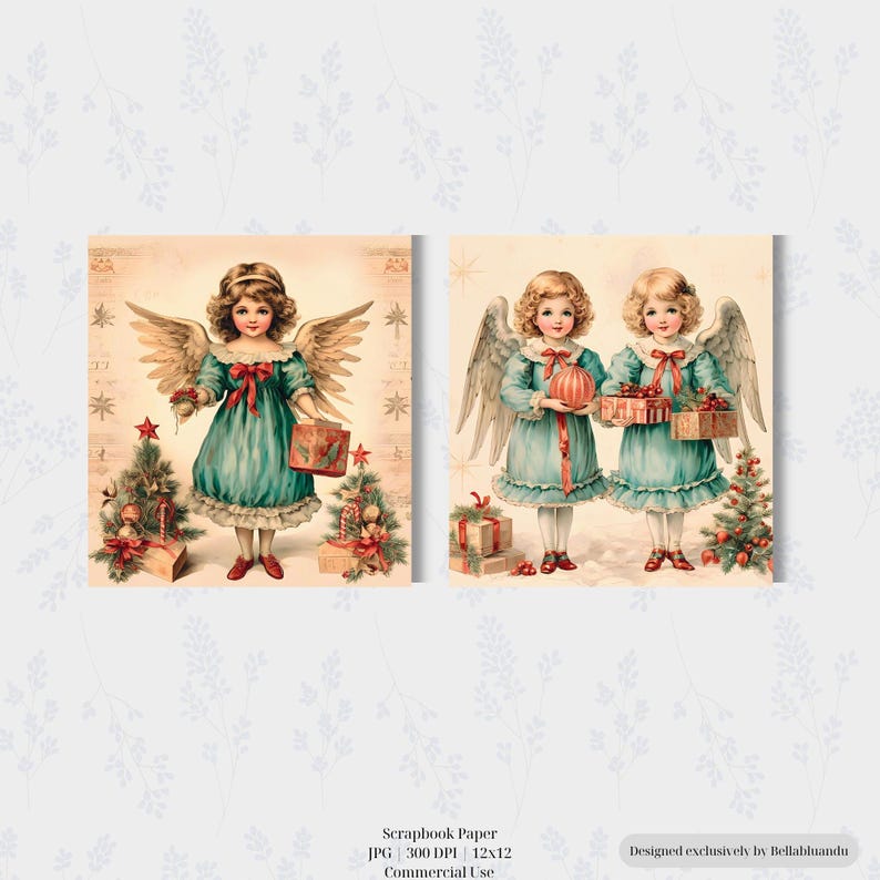 Vintage Inspired Angel Scrapbook Paper Set Victorian Angel Christmas ...