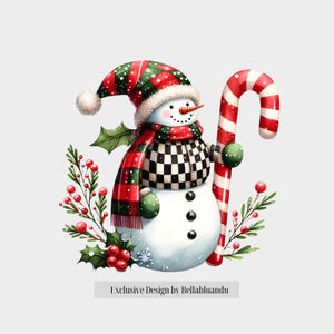 Candy Cane Snowman Christmas Clipart Holiday Watercolor Snowman Paper ...