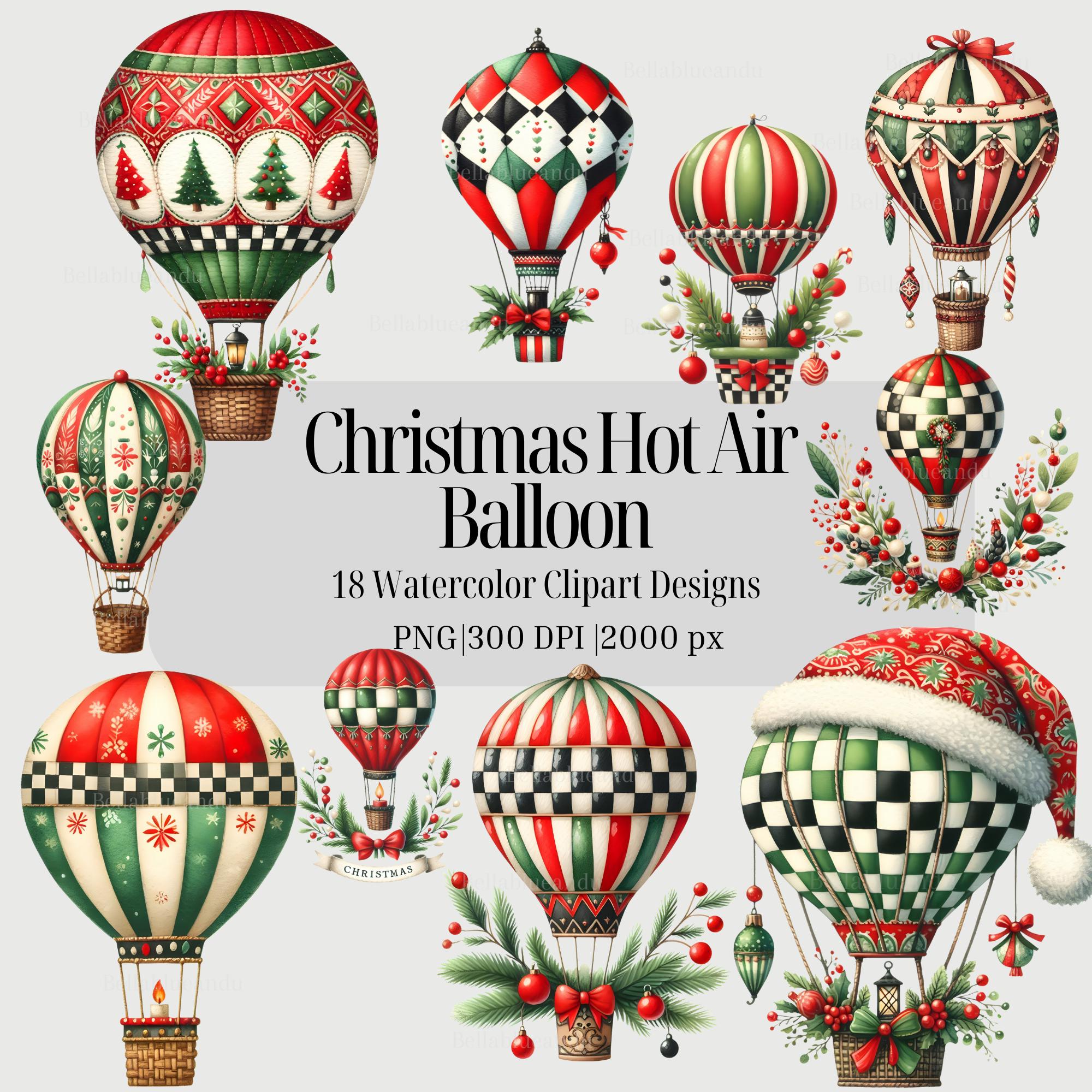 Watercolor Hot Air Balloon Christmas Clipart Holiday Balloons Paper ...