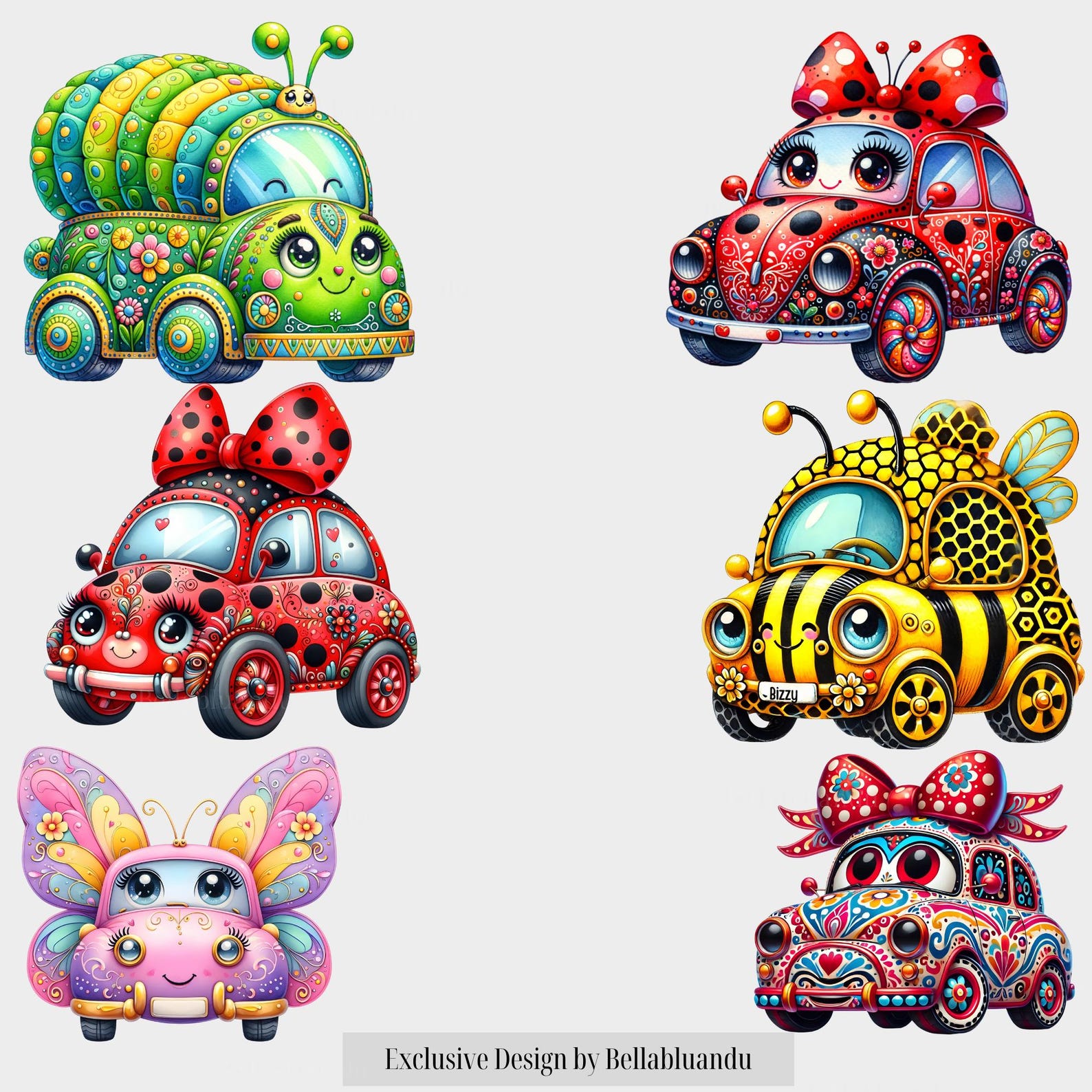 Whimsical Bugs Clipart: Butterfly, Ladybug, Dragonfly (PNG Digital ...