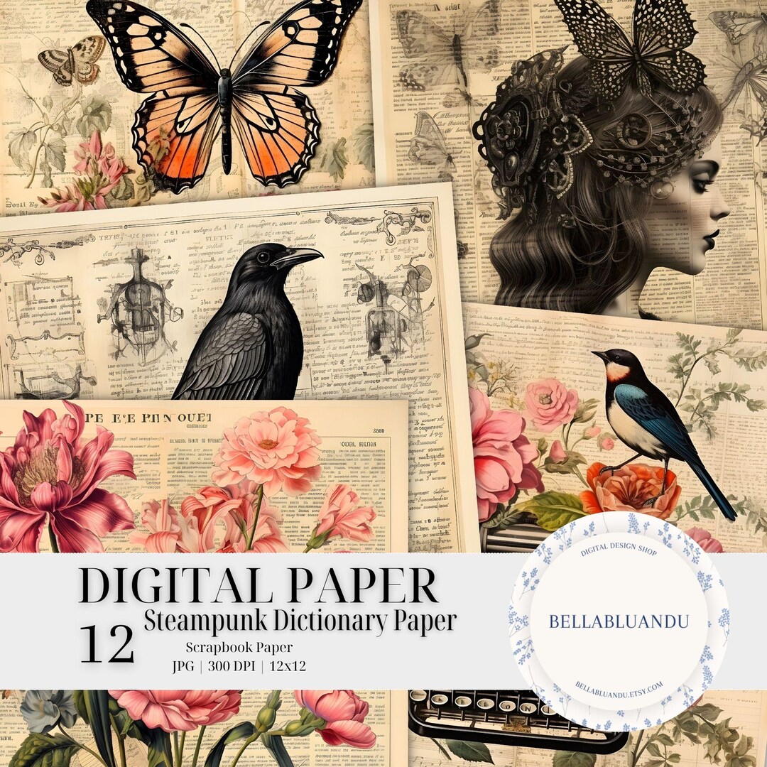 Steampunk Dictionary Printable Scrapbook Craft Paper Pack for Junk ...