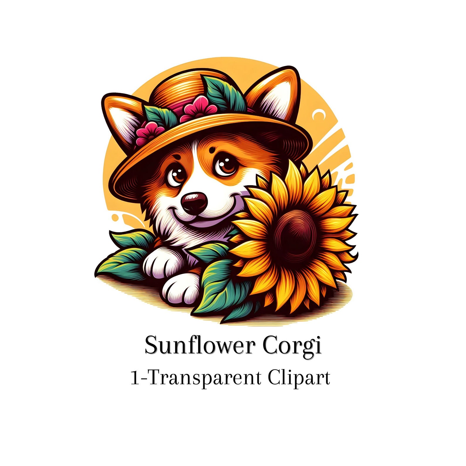 Corgi Dog Clipart Sunflower PNG Transparent Background Instant Digital ...