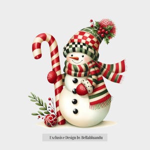 Candy Cane Snowman Christmas Clipart Holiday Watercolor Snowman Paper ...