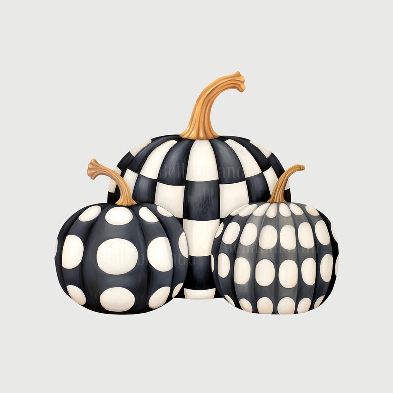 Whimsical Checkered Pumpkin Clipart PNG Transparent Background Black ...