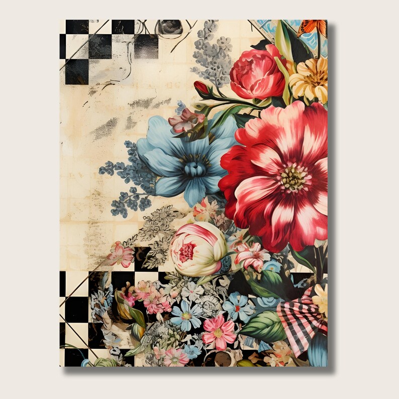 Floral Check Pattern Scrapbook Printable Instant Digital Download Paper ...