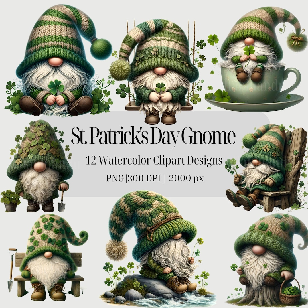 St. Patrick's Day Gnome Clipart: Shamrock PNG (digital Download) - Etsy