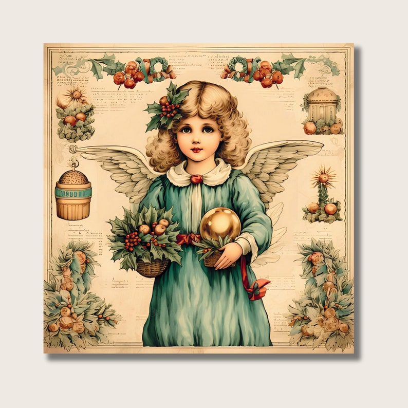 Vintage Inspired Angel Scrapbook Paper Set Victorian Angel Christmas ...