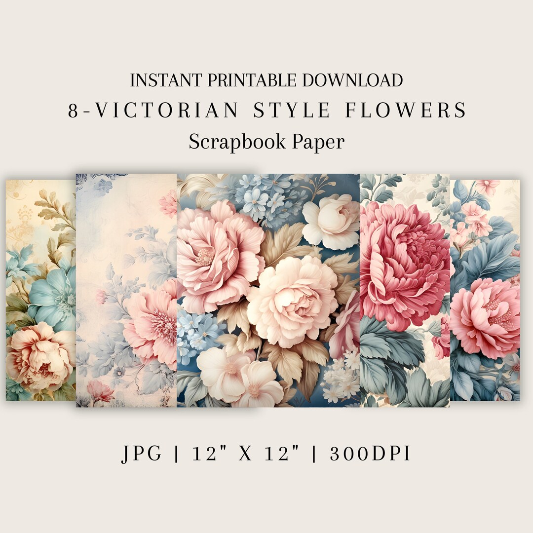 Victorian Style Flowers Scrapbook Paper Digital Download, Floral Print ...