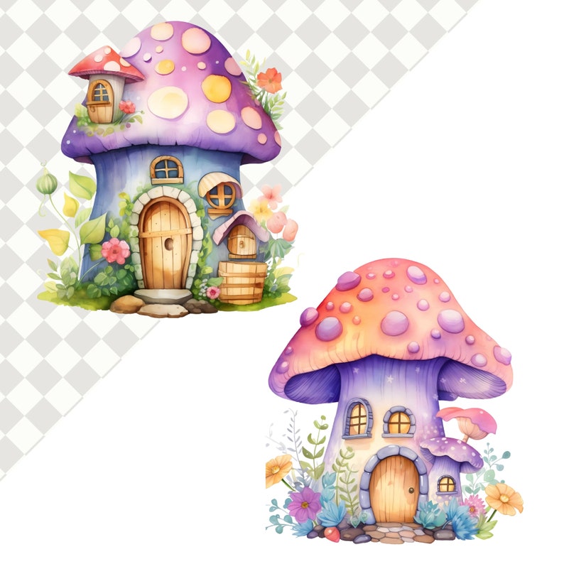 Fairy Houses Watercolor Clipart Transparent PNG Instant Digital ...