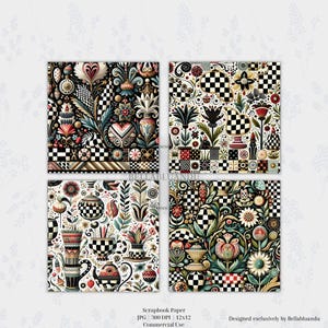 Whimsical Folk Art Digital Pattern Paper Pack for DYI Scrapbooking ...