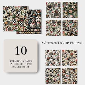 Whimsical Folk Art Digital Pattern Paper Pack for DYI Scrapbooking ...