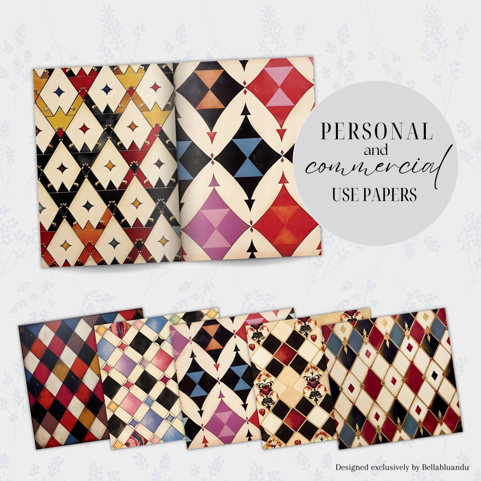 Scrapbook Paper Harlequin Check Pattern Digital Download Junk Journal ...