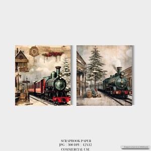 Christmas Trains Scrapbook Paper Instant Digital Download Inspiration ...