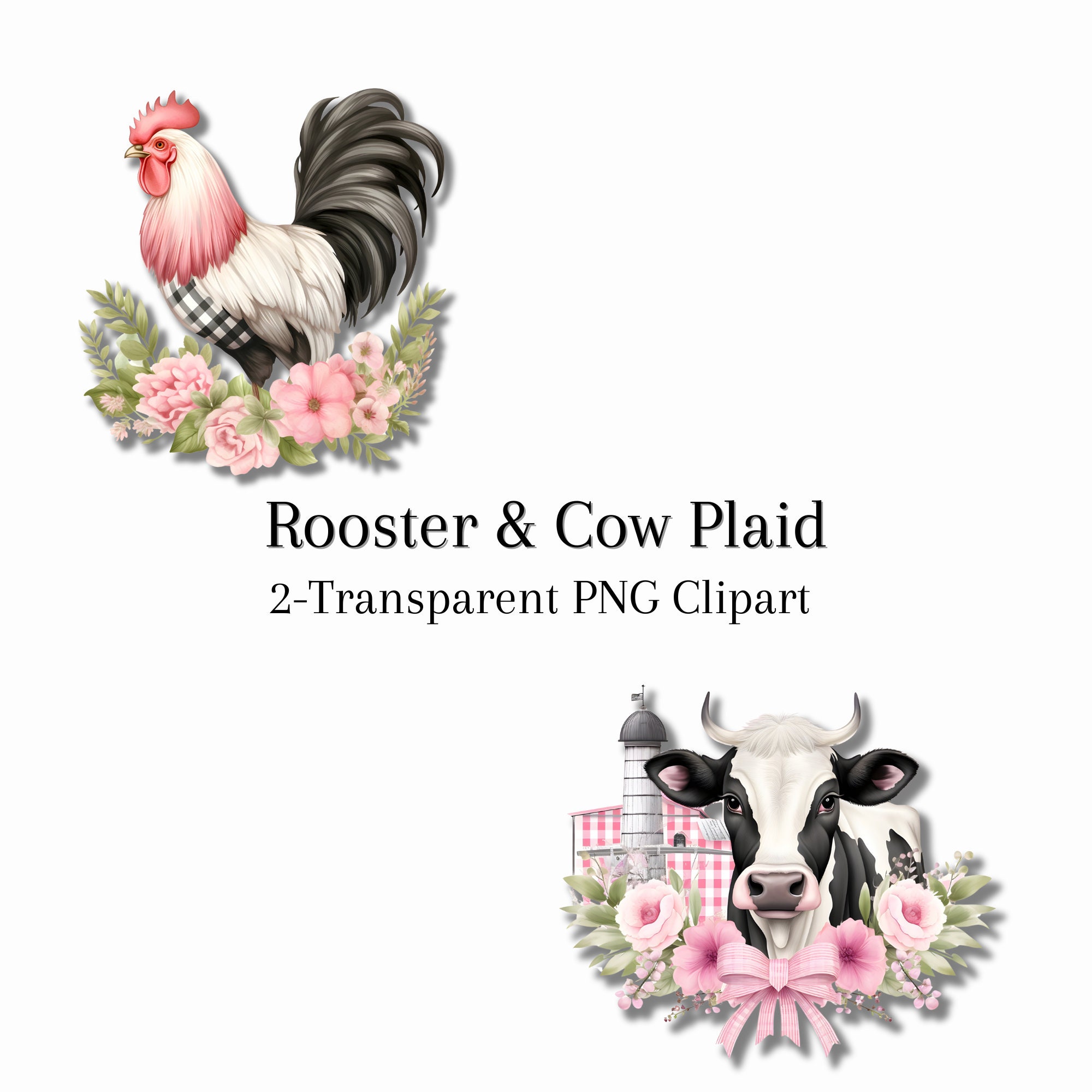 Plaid Rooster and Cow Clipart Transparent PNG Digital Download ...
