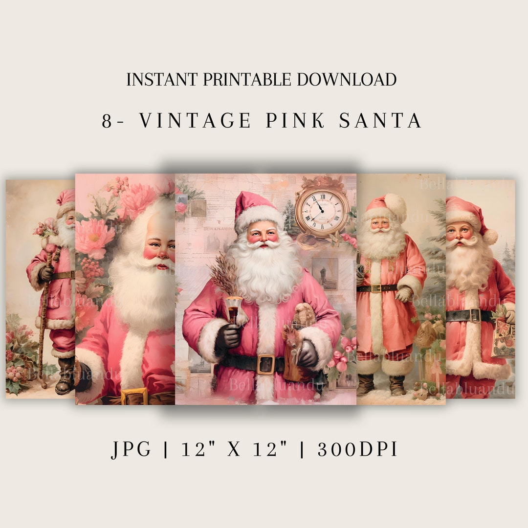 Printable Vintage Pink Santa Collage Sheets Perfect for Junk Journals ...