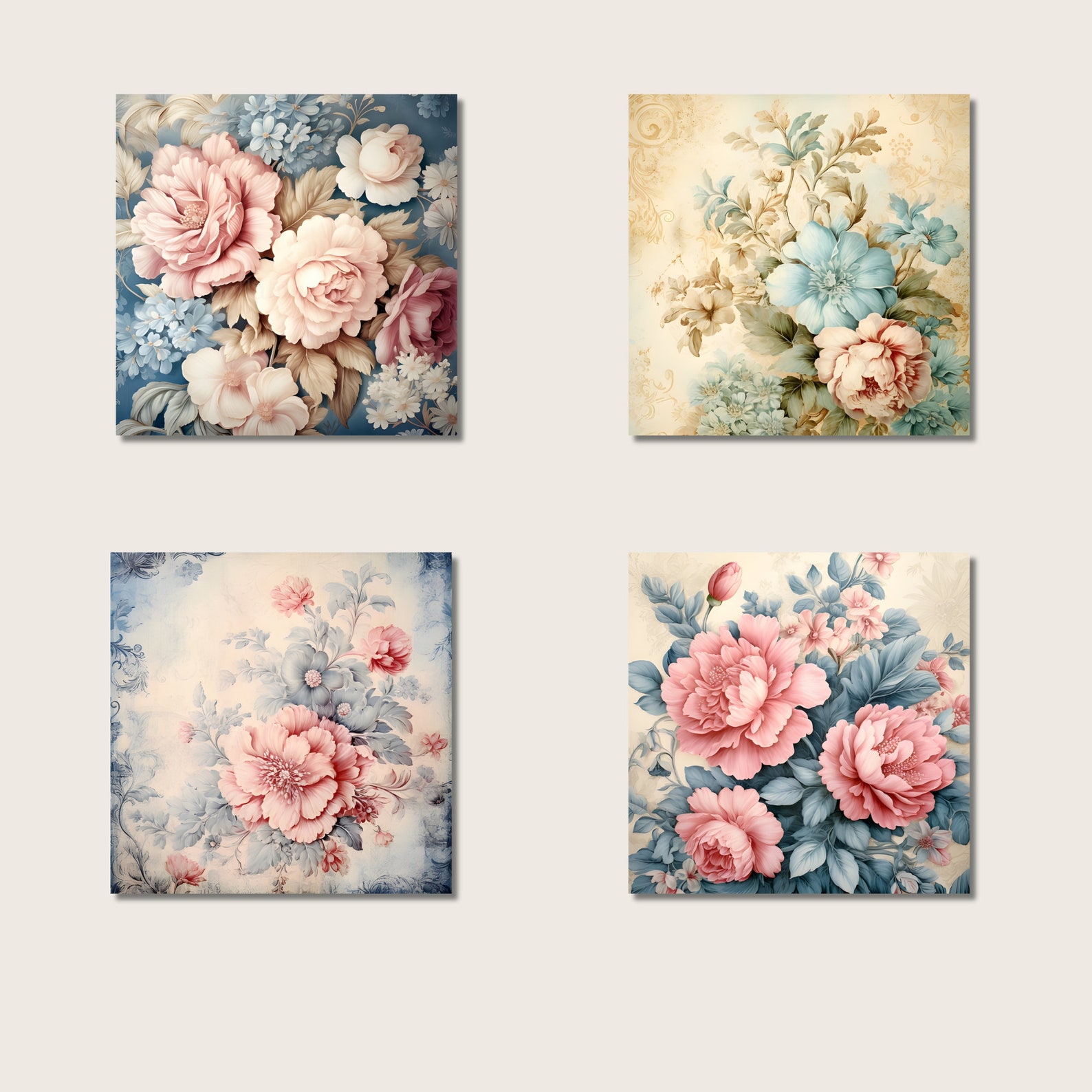 Victorian Style Flowers Scrapbook Paper Digital Download, Floral Print ...