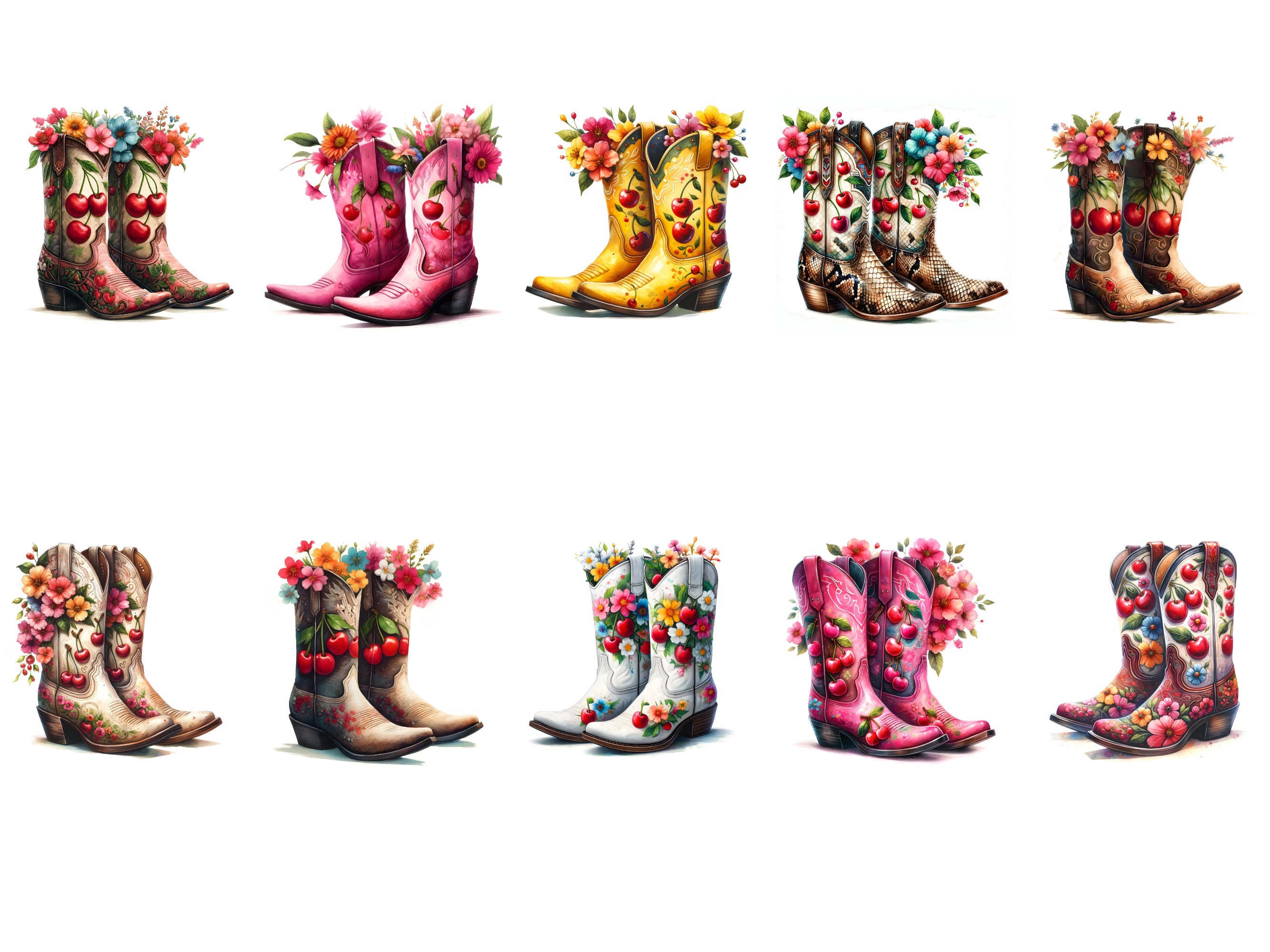 Watercolor Cowgirl Boot Clipart Floral Western Boot Bundle for ...