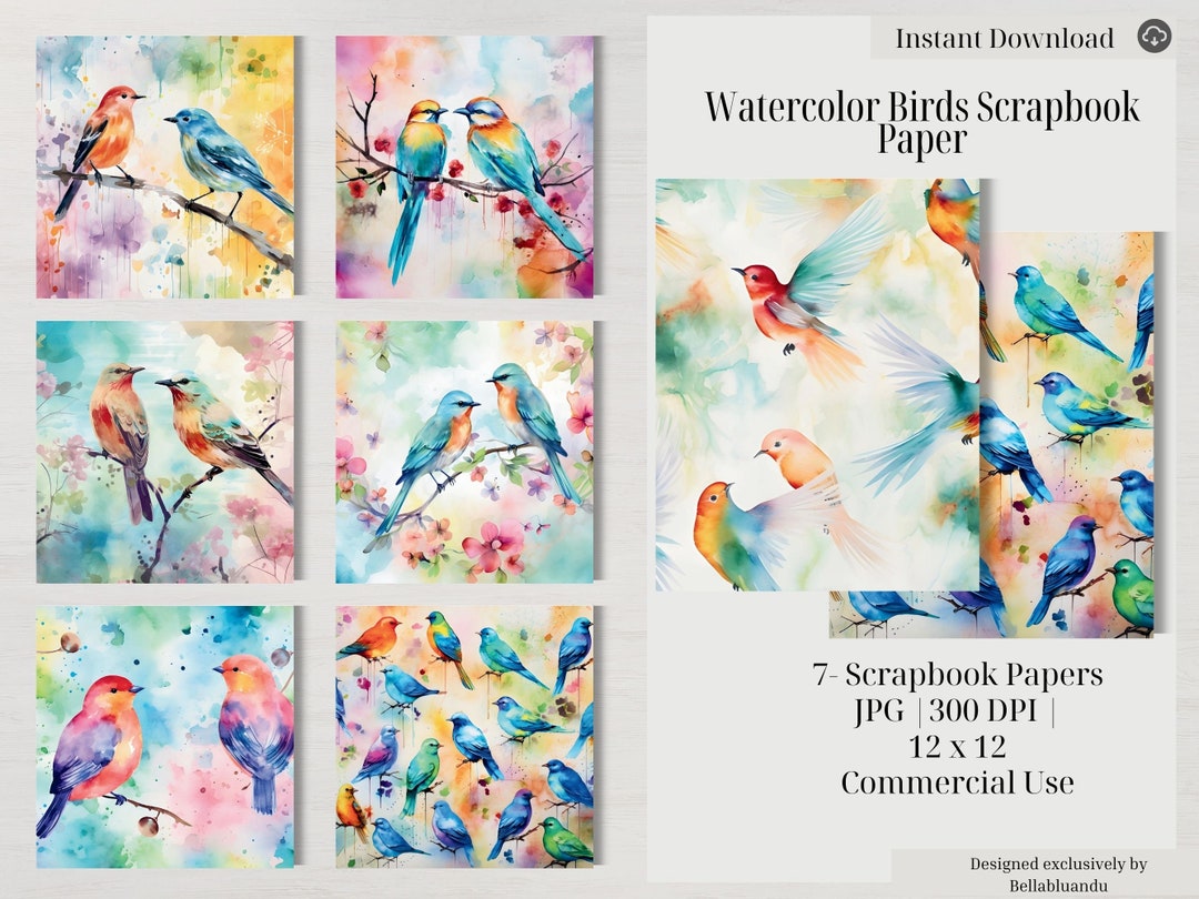 Watercolor Bird Scrapbook Paper: Collage Ephemera (digital Download) - Etsy