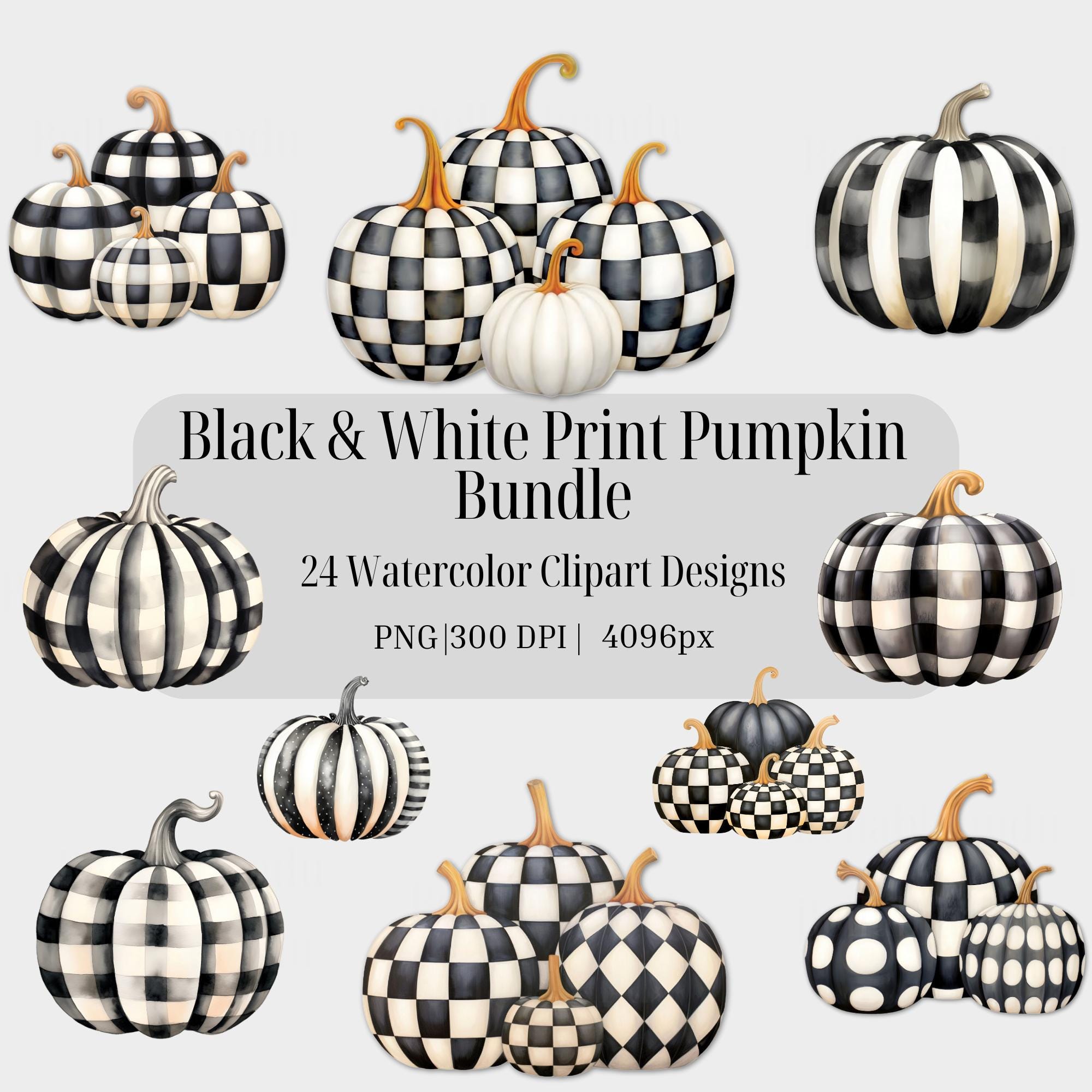 Pumpkin Check Print Clipart Checkered Pumpkin Bundle for Home Décor ...