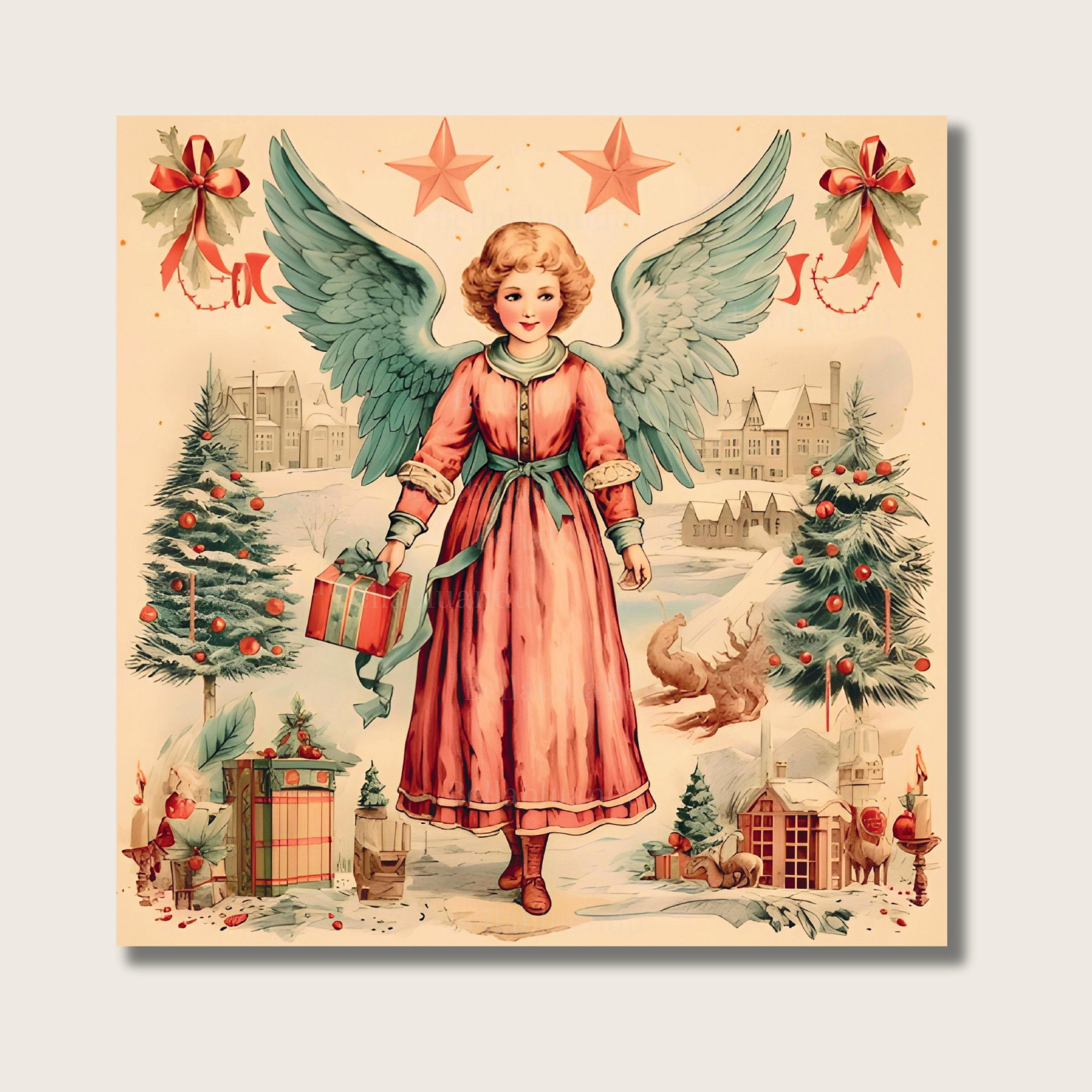 Vintage Inspired Angel Scrapbook Paper Set Victorian Angel Christmas ...