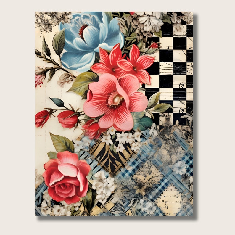 Floral Check Pattern Scrapbook Printable Instant Digital Download Paper ...