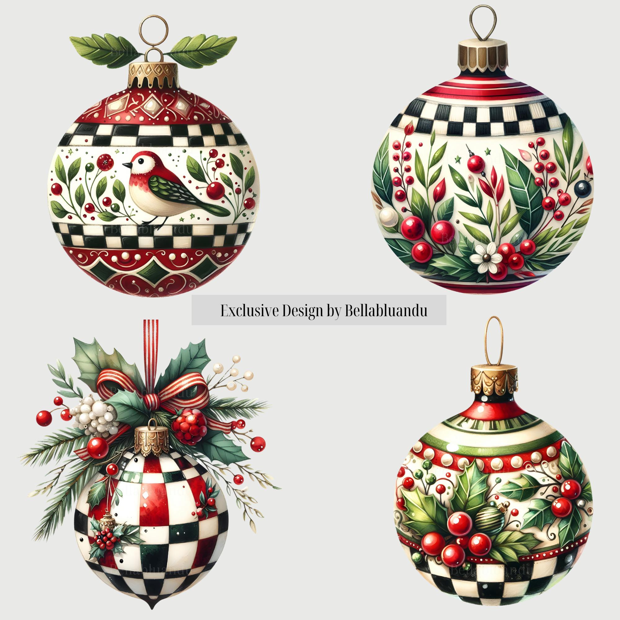 Watercolor Christmas Ornament Clipart: Buffalo Check PNG (digital ...