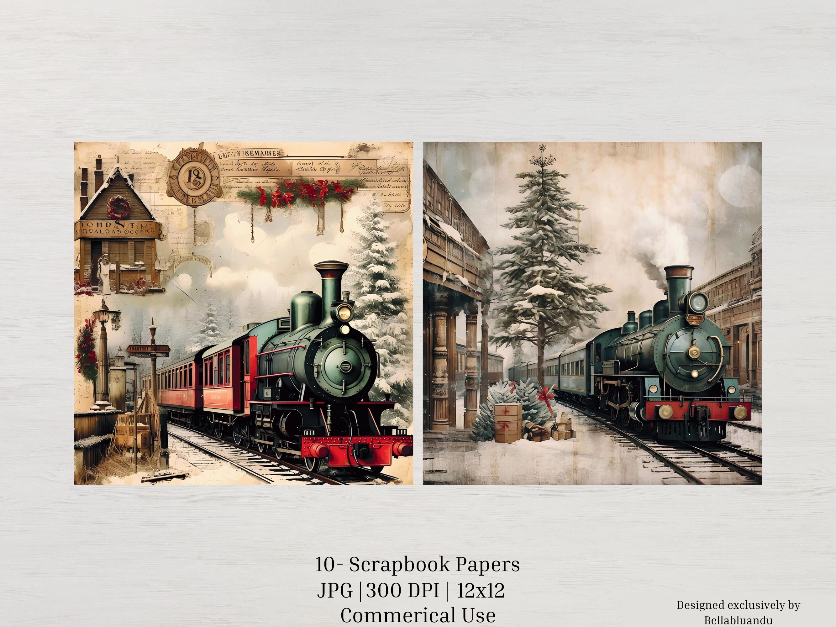 Christmas Trains Scrapbook Paper Instant Digital Download Inspiration ...
