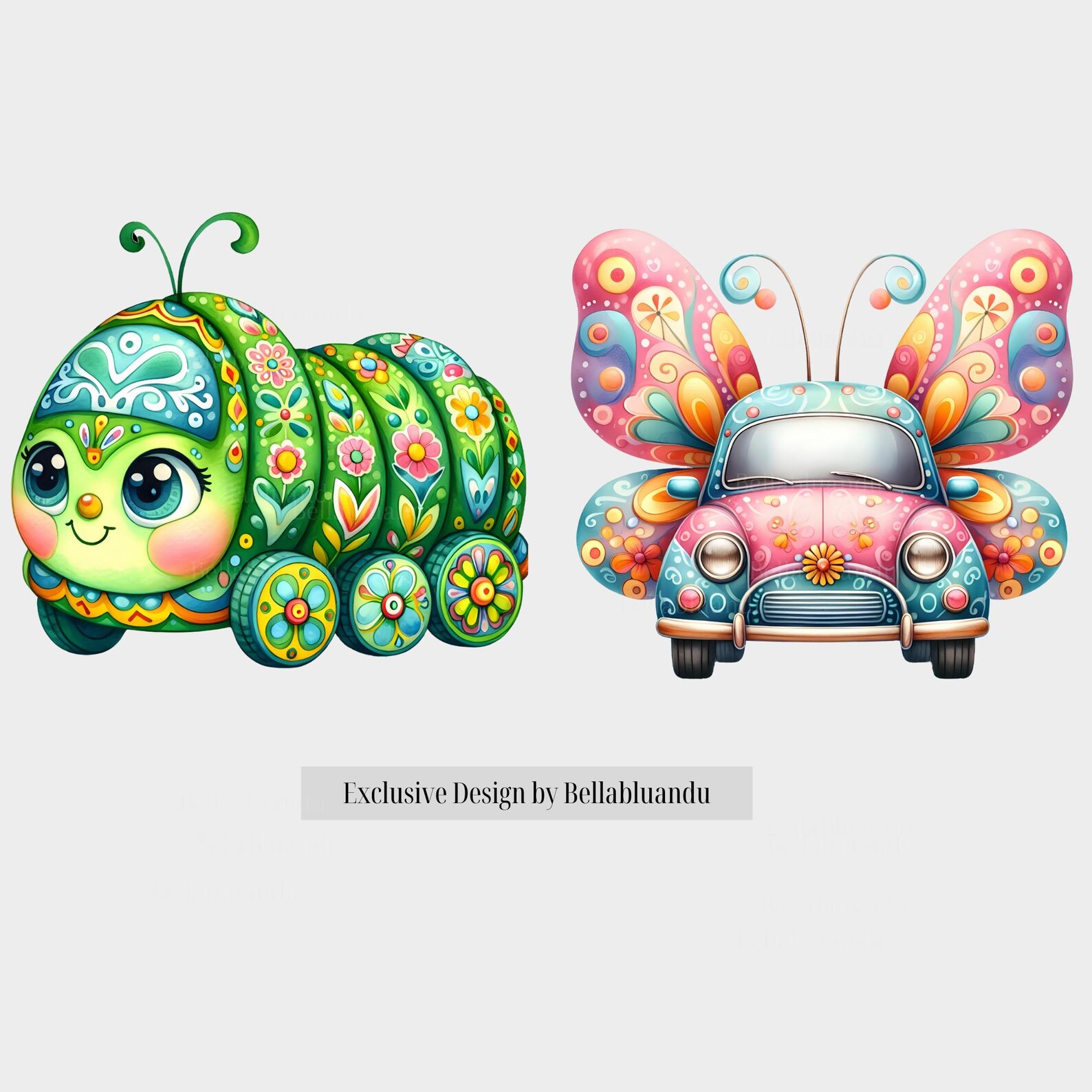 Whimsical Bugs Clipart: Butterfly, Ladybug, Dragonfly (PNG Digital ...