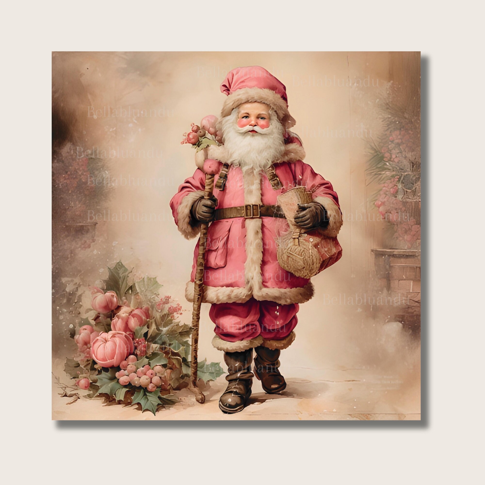 Printable Vintage Pink Santa Collage Sheets Perfect for Junk Journals ...