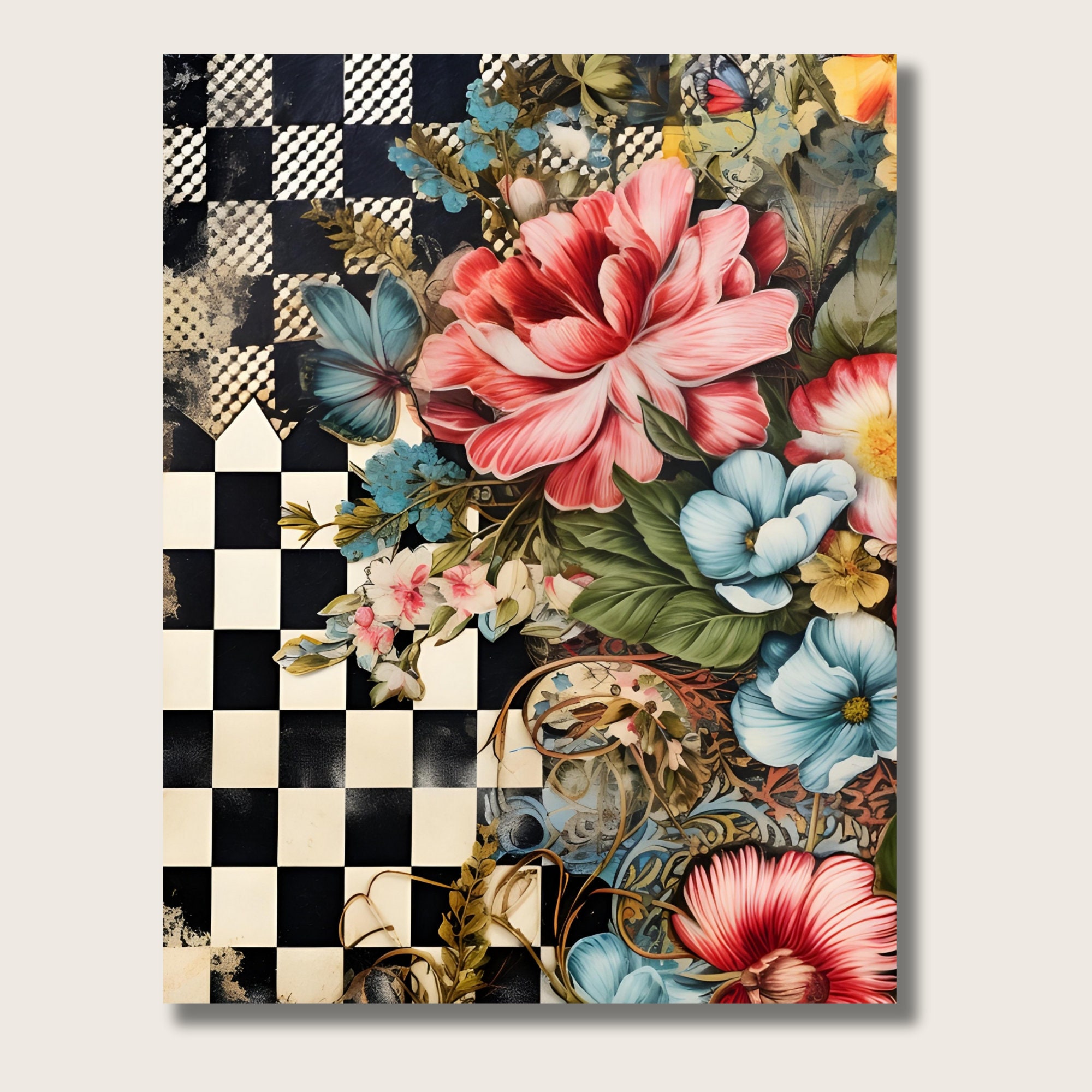 Floral Check Pattern Scrapbook Printable Instant Digital Download Paper ...