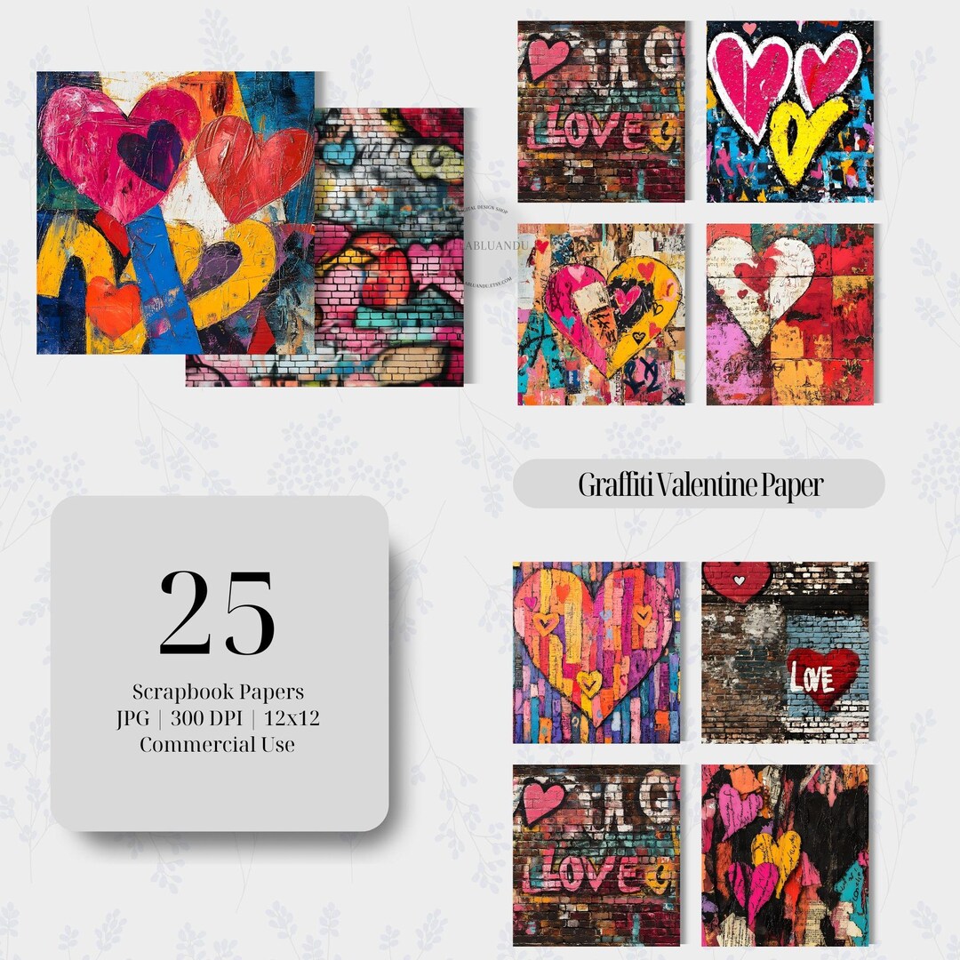 Graffiti Valentine Scrapbook Paper: Urban Street Art Prints (digital ...