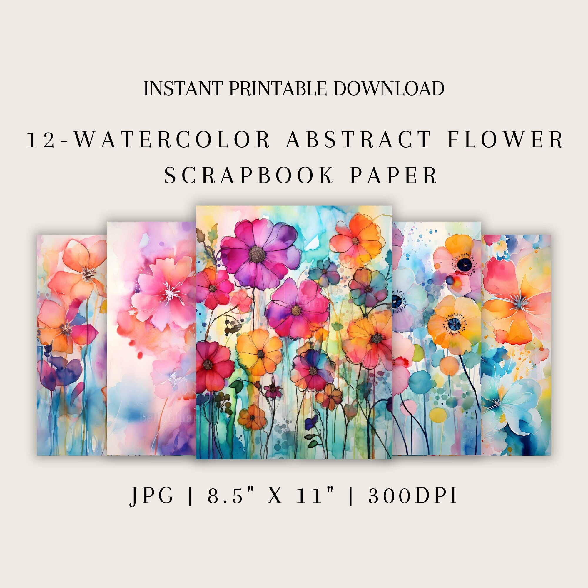 Watercolor Flowers Scrapbook Printable Instant Digital Download Paper ...
