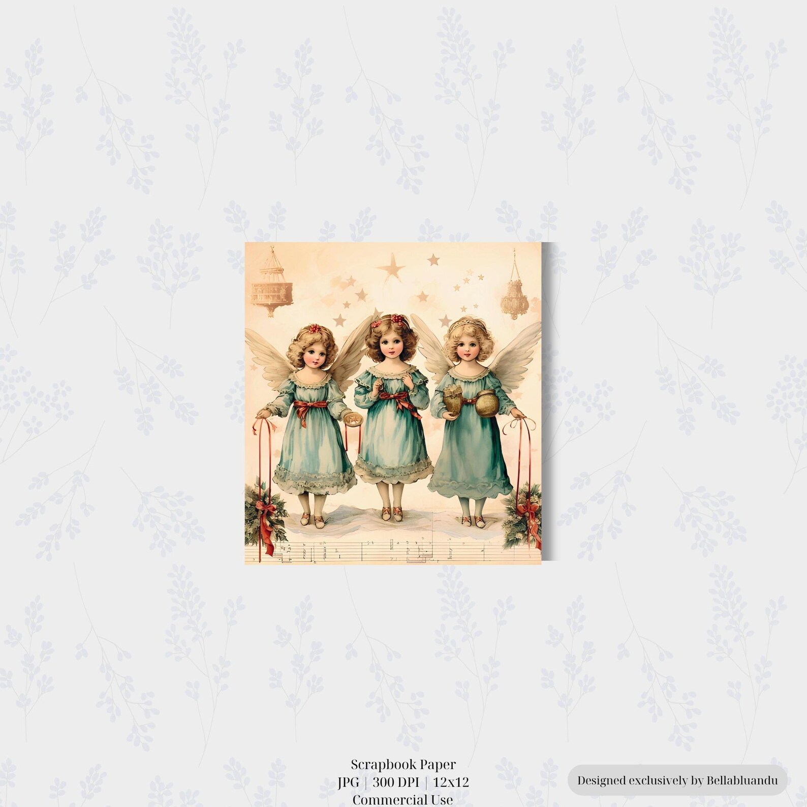 Vintage Inspired Angel Scrapbook Paper Set Victorian Angel Christmas ...