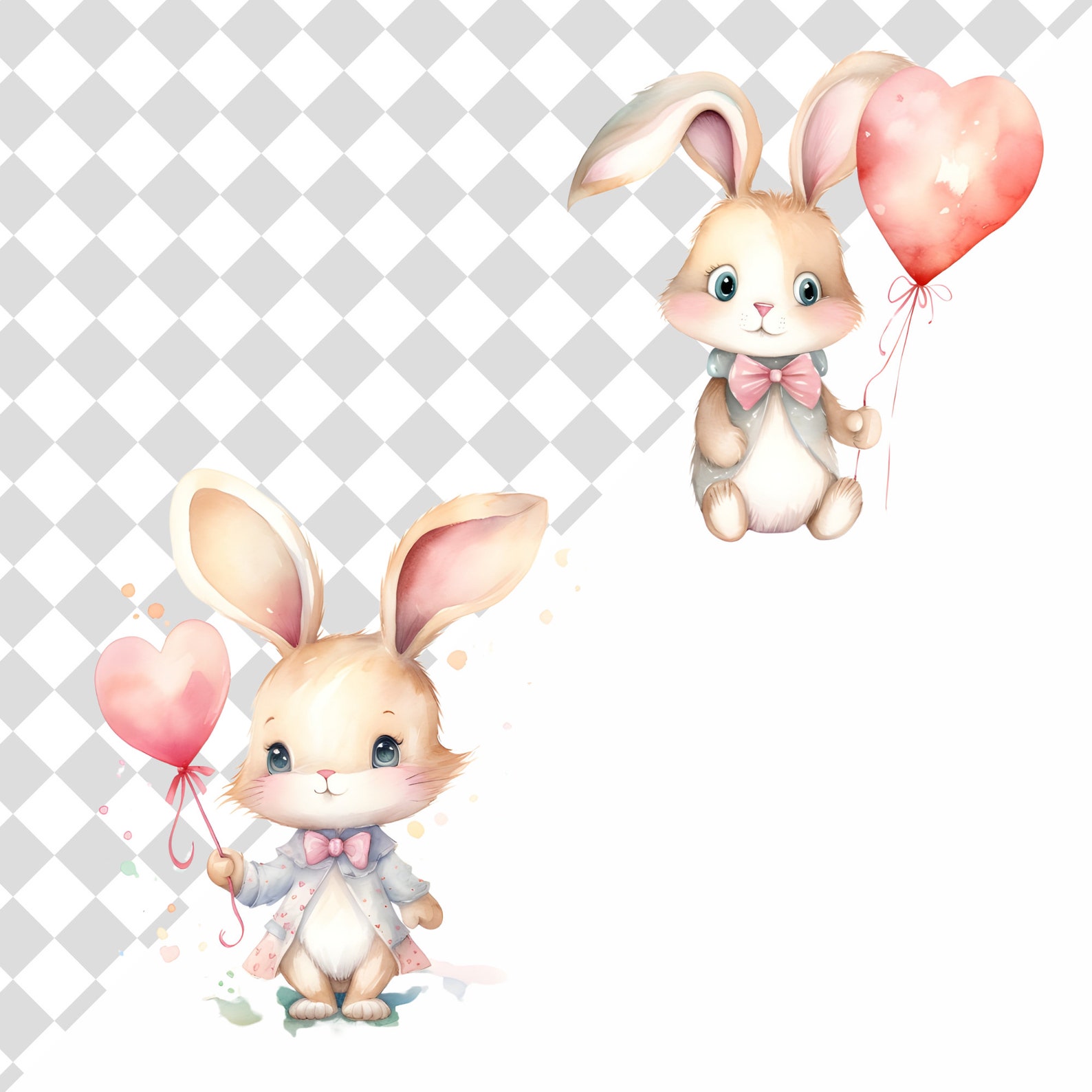 Valentine Bunnies Watercolor Clipart Set Transparent PNG Digital ...
