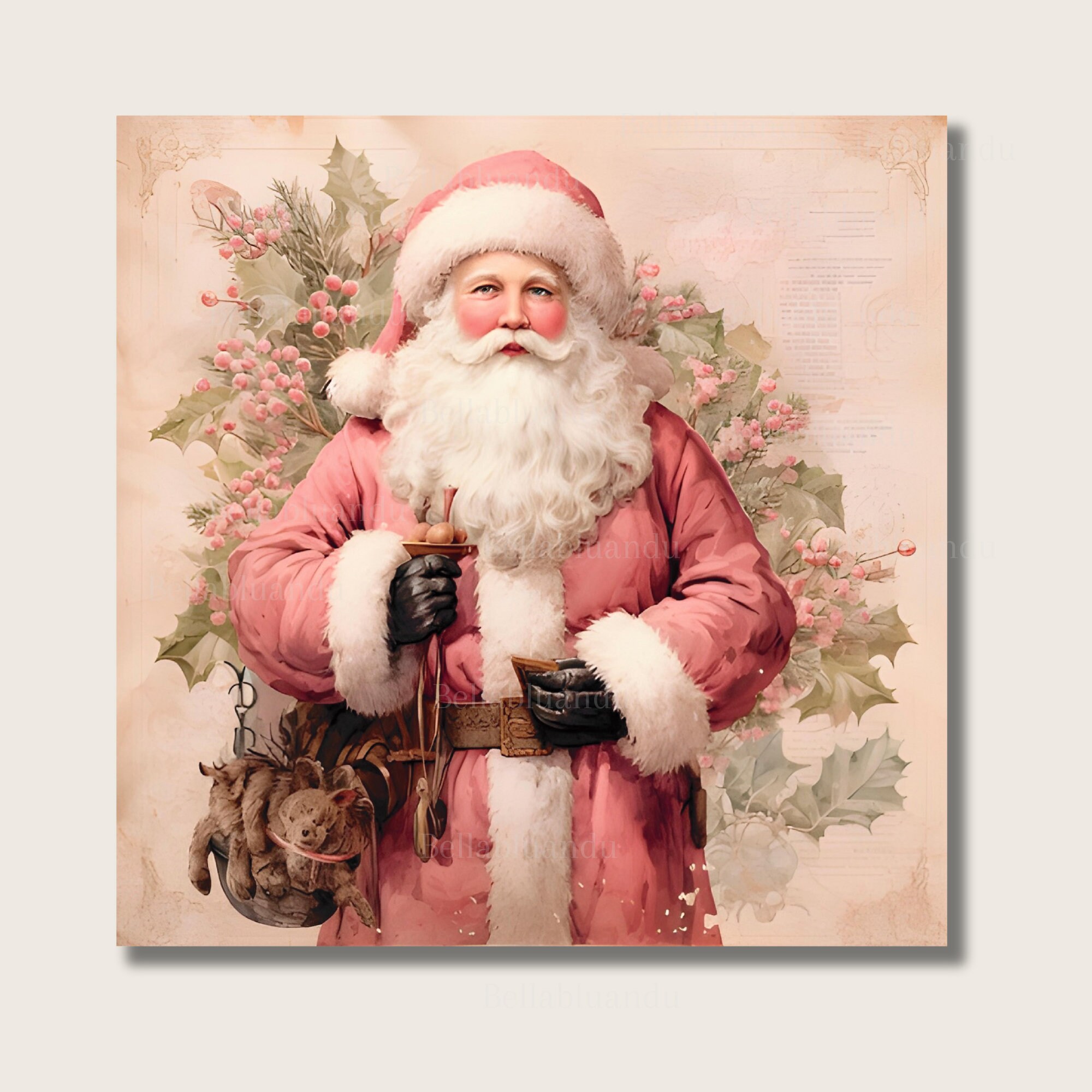 Printable Vintage Pink Santa Collage Sheets Perfect for Junk Journals ...