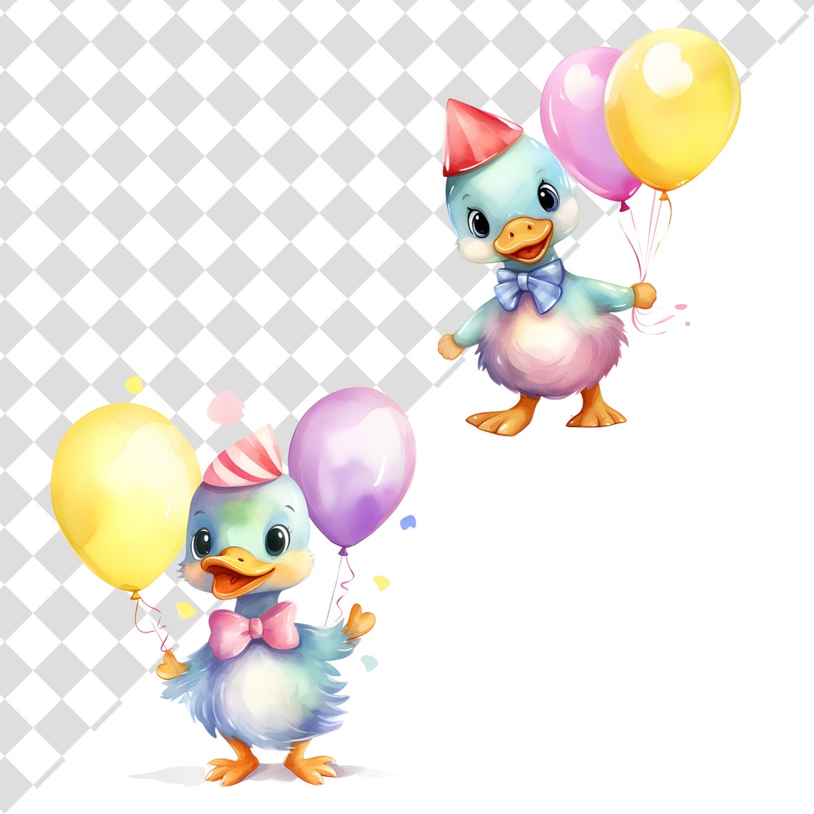 Birthday Ducks Watercolor Clipart Set Transparent PNG Instant Digital ...