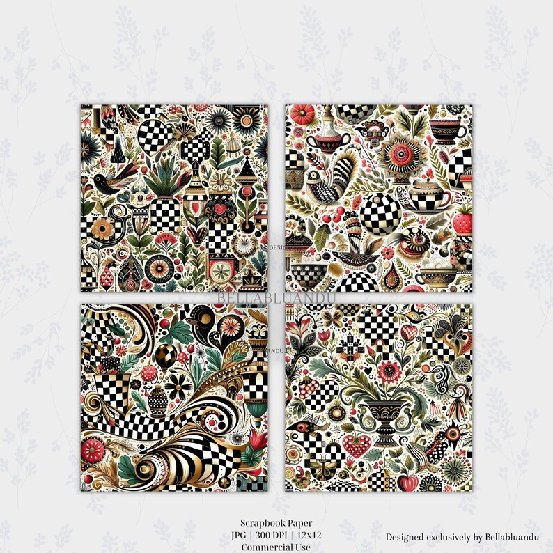 Whimsical Folk Art Digital Pattern Paper Pack for DYI Scrapbooking ...