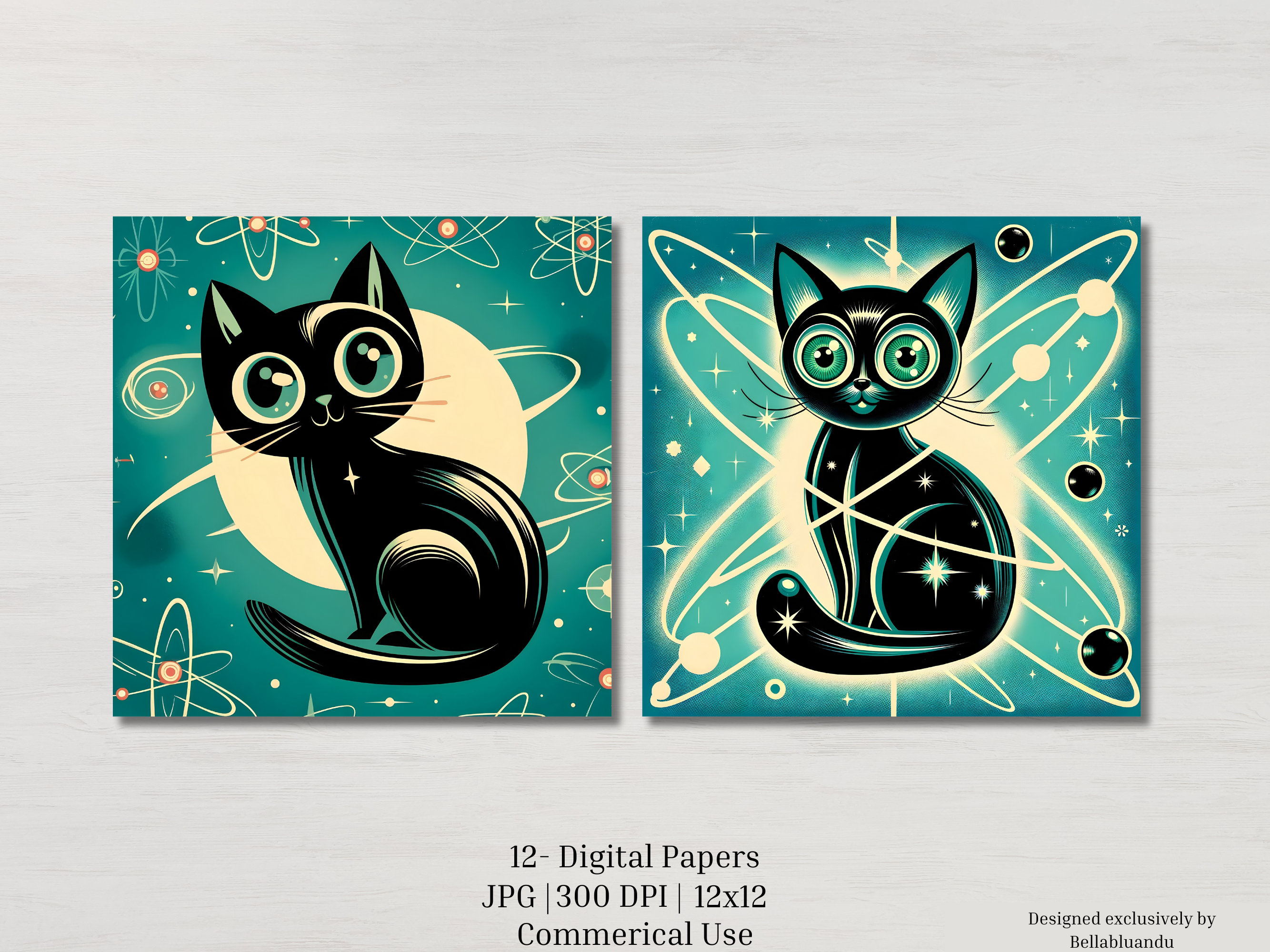 Retro MCM Atomic Cat Dog Paper Craft Printable Vintage Junk Journal ...