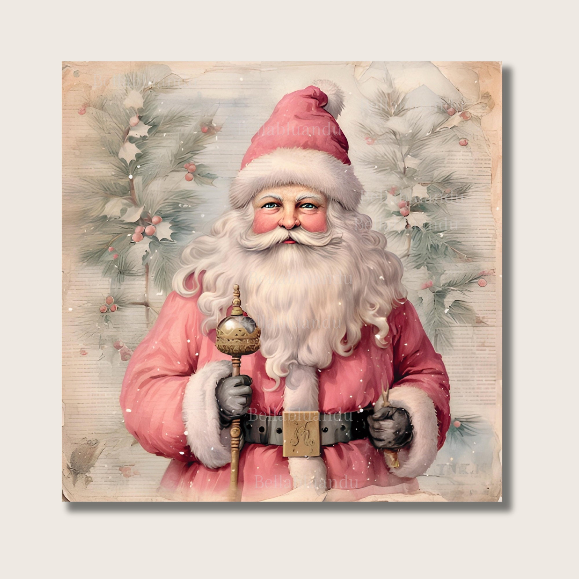 Printable Vintage Pink Santa Collage Sheets Perfect for Junk Journals ...