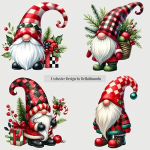 Whimsical Christmas Gnome Clipart Buffalo Check Holiday Digital Paper ...