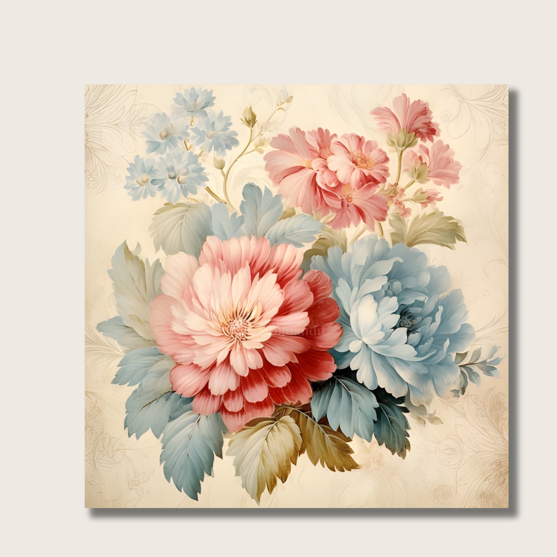 Victorian Style Flowers Scrapbook Paper Digital Download, Floral Print ...