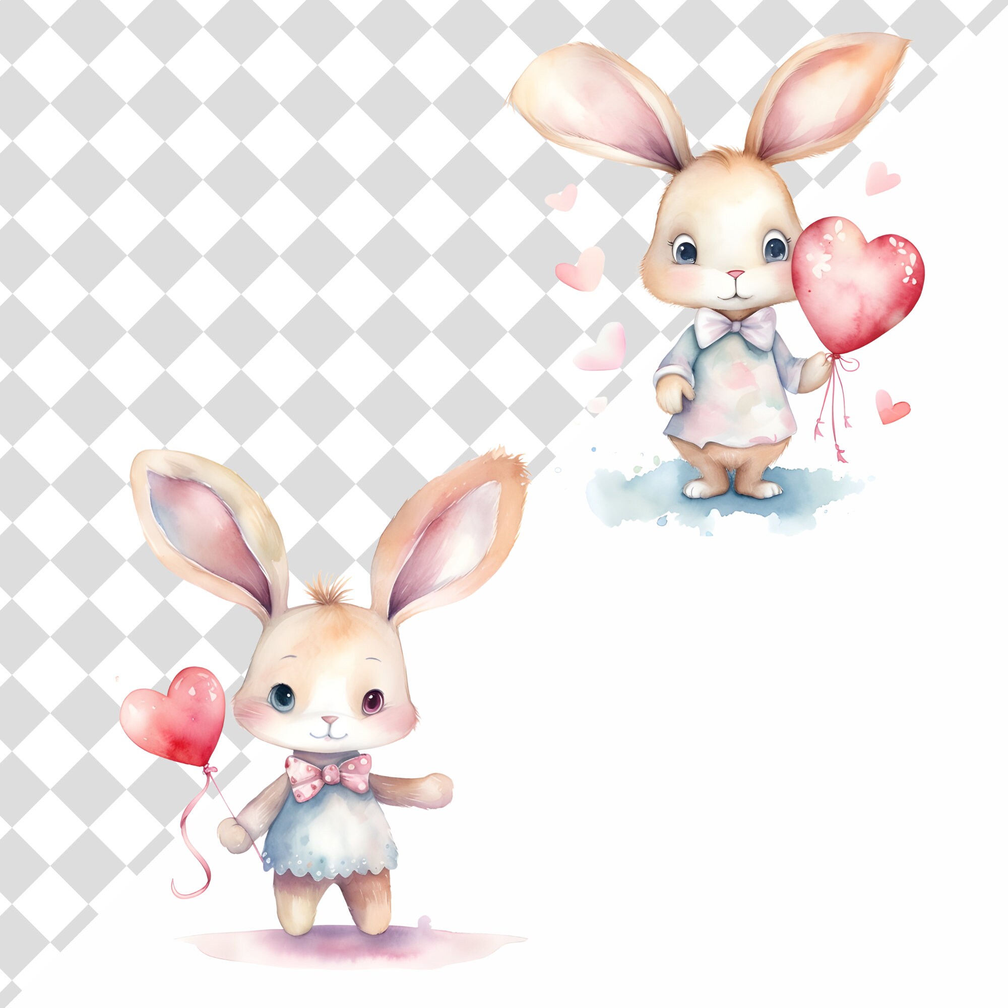 Valentine Bunnies Watercolor Clipart Set Transparent PNG Digital ...
