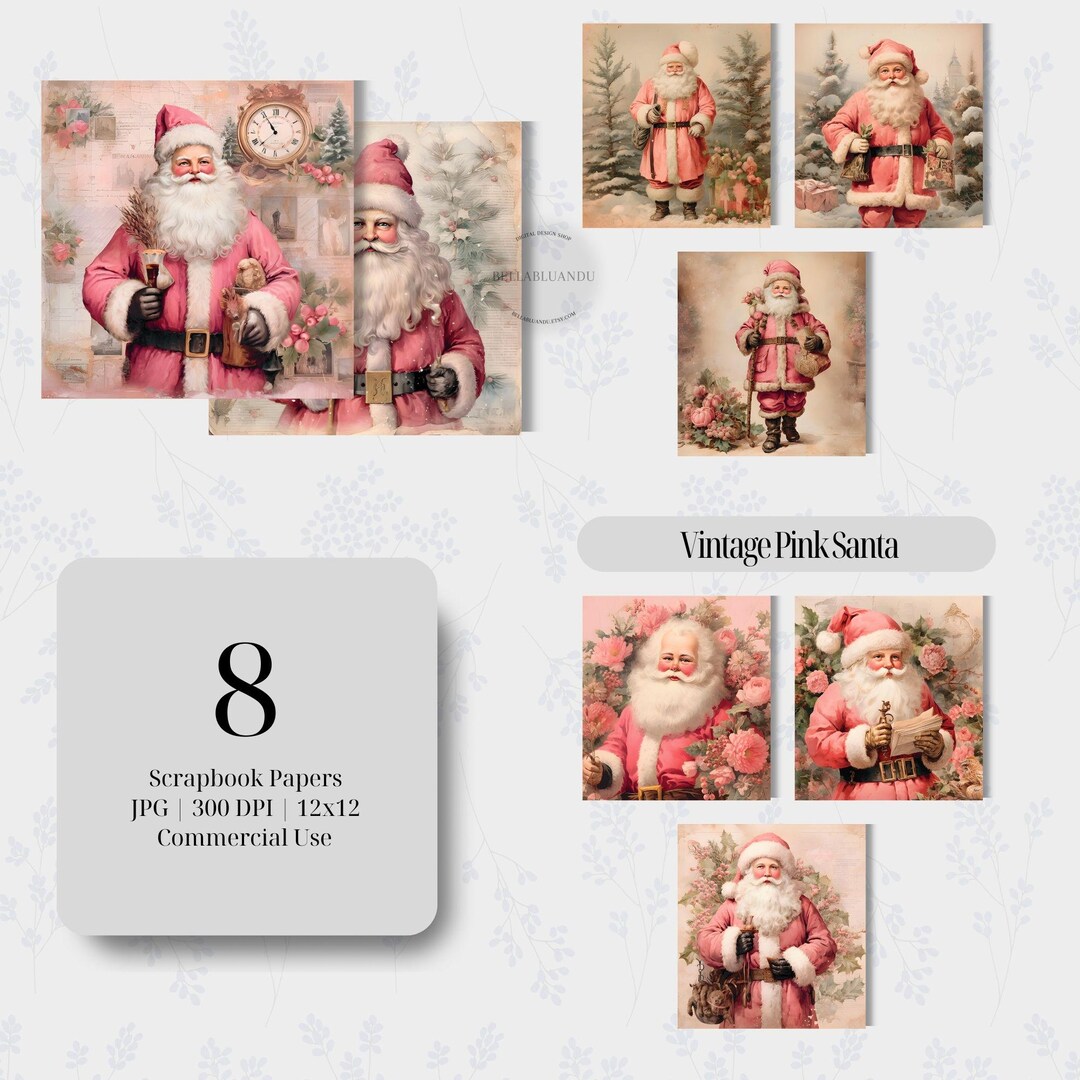 Printable Vintage Pink Santa Collage Sheets - Perfect for Junk Journals ...