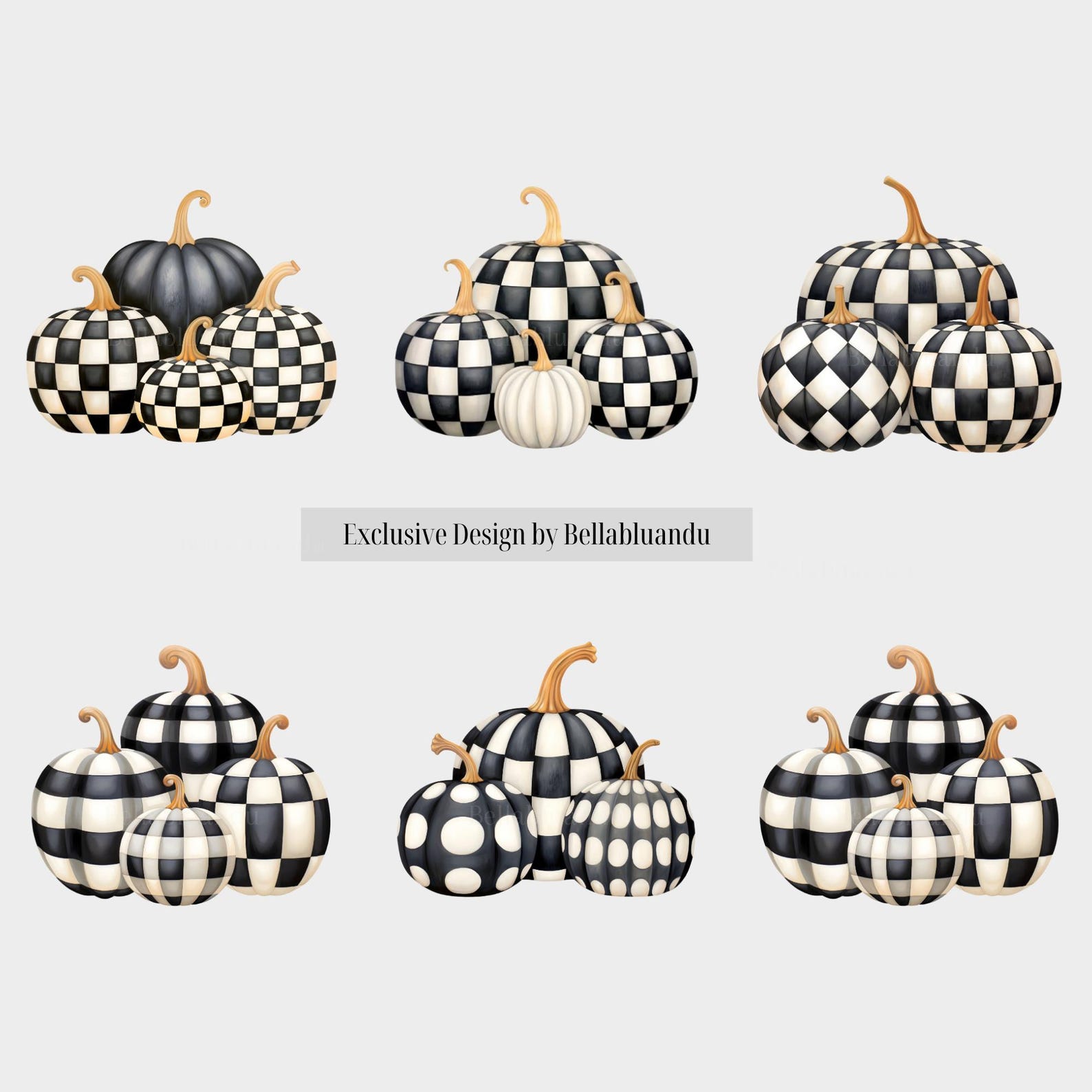 Pumpkin Check Print Clipart Checkered Pumpkin Bundle for Home Décor ...